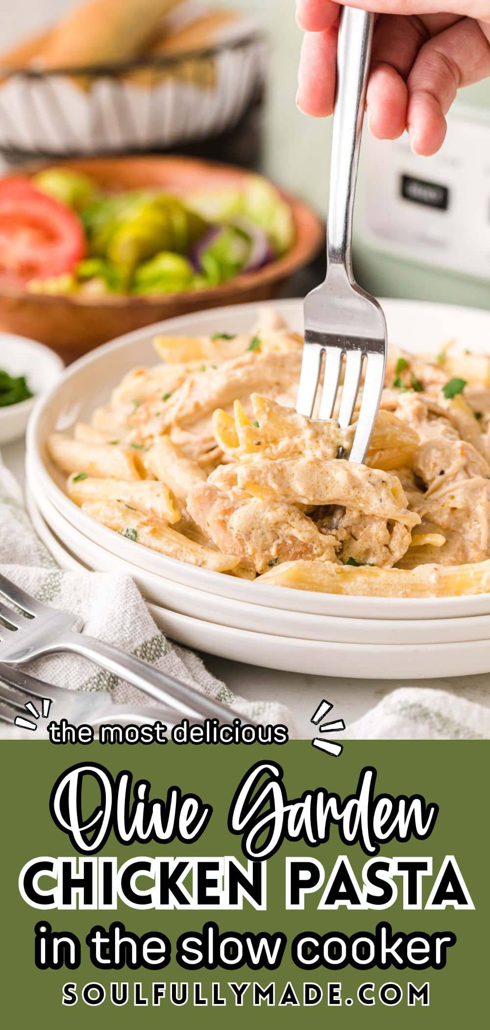 Slow Cooker Olive Garden Dressing Chicken Pasta - Soulfully Made
