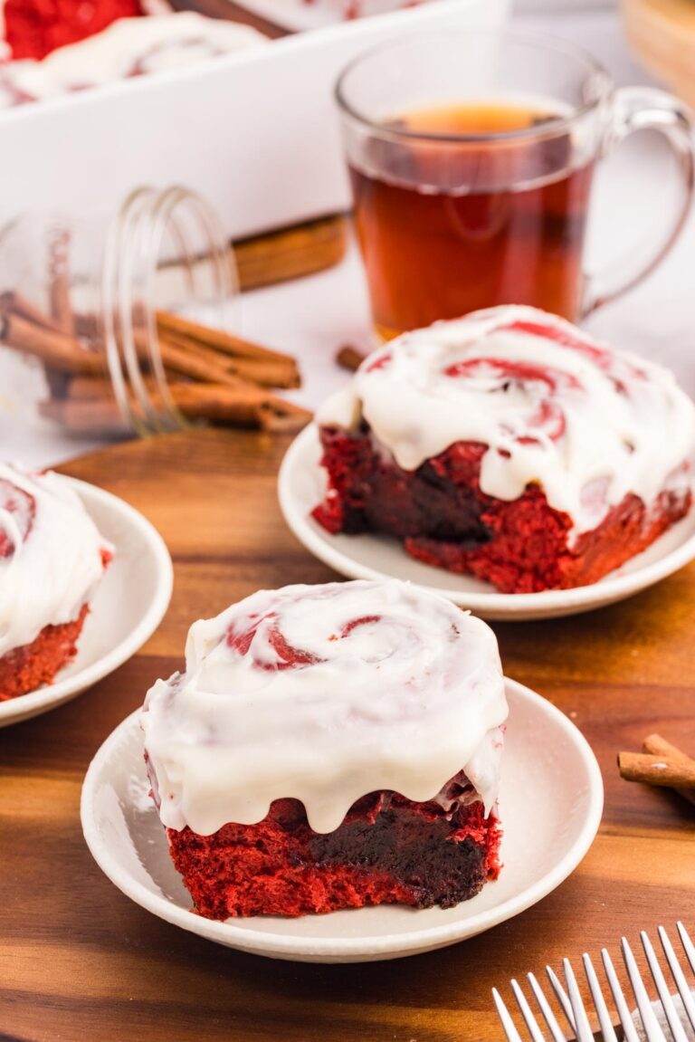 Red Velvet Cake Cinnamon Rolls with Cream Cheese Frosting - Soulfully Made